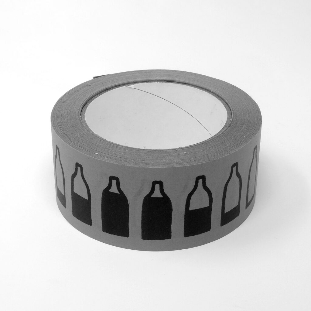 Recyclable fill 'bottle logo' printed paper tape.This is how we roll ...